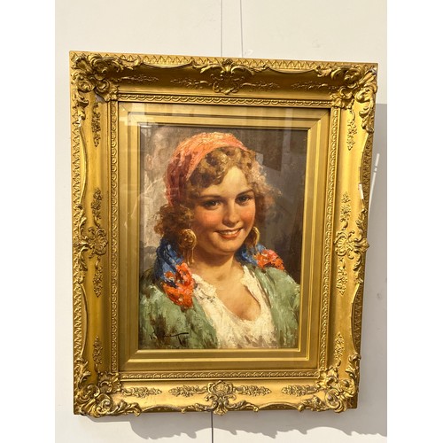 ANTONIO VALLONE (XX): An oil on board portrait ‘A Gypsy Girl’, signed ...