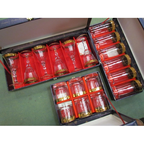 Three Alfa & Omega crystal boxed sets of glasses with gilt ...