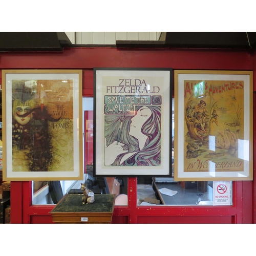 Three reproduction book cover posters including Alice in Wonderland ...