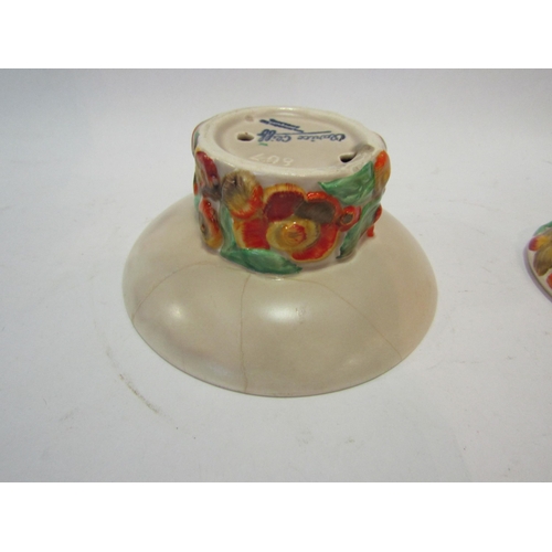 Four pieces of Clarice Cliff including a flower frog and Bizarre ...