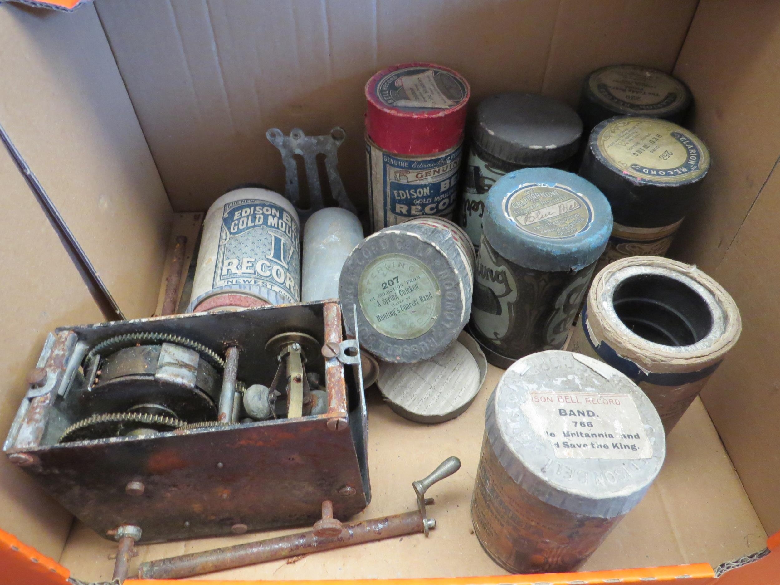 An Edison recording machine and wax phonograph cylinders