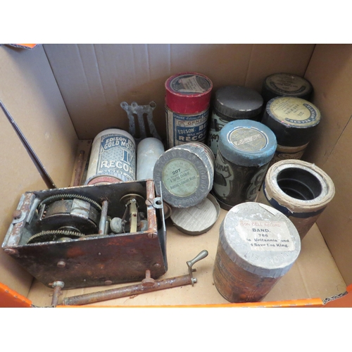 An Edison recording machine and wax phonograph cylinders