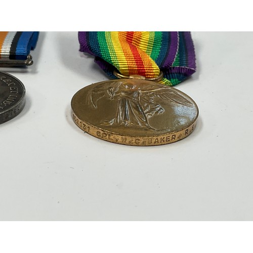 A WWI pair of medals to 502131 CPL. W.C. BAKER RE (C)