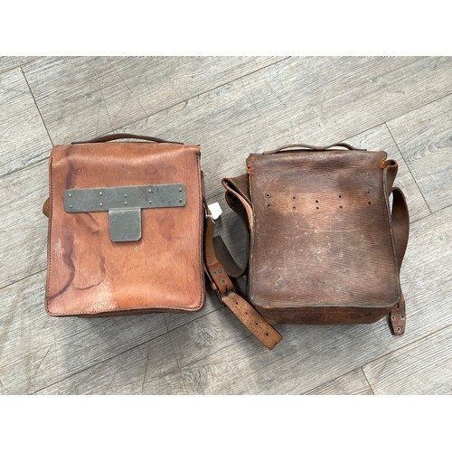 Two leather dispatch rider's bags dated 1944 and 1945