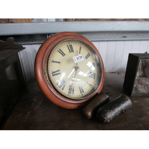 A Victorian mahogany postman's alarm clock and two weights