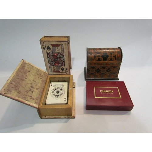 A domed decorated card box with vintage playing cards and other card ...