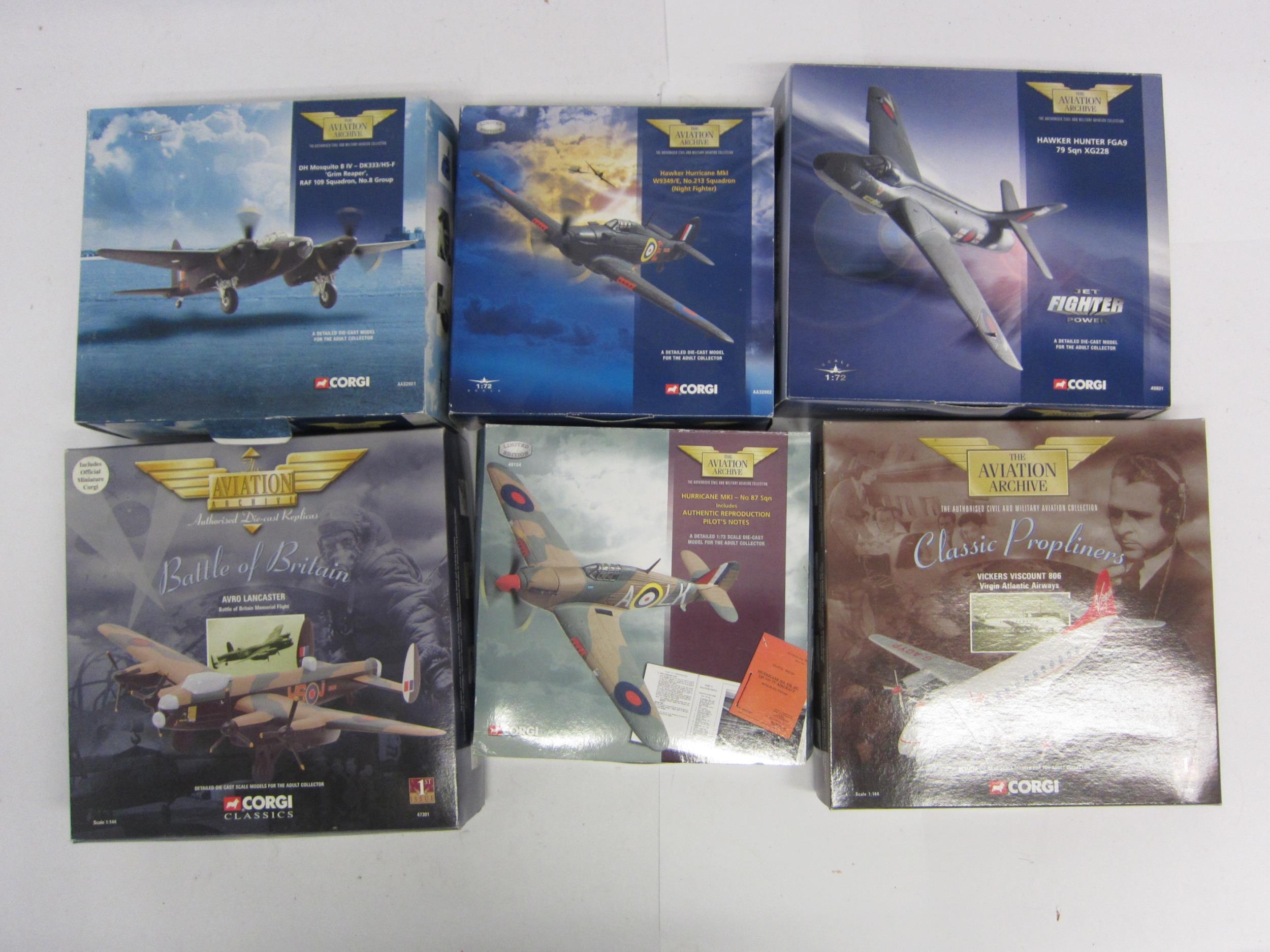 Six boxed Corgi Aviation Archive diecast model planes to include Nos ...