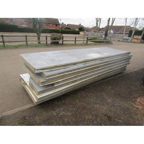 A pallet of insulated box profile roofing sheets