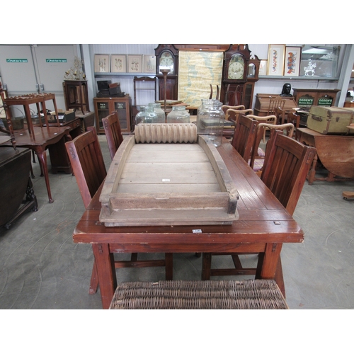 A dining table, drawer missing and four chairs by Zocalo (R) £0