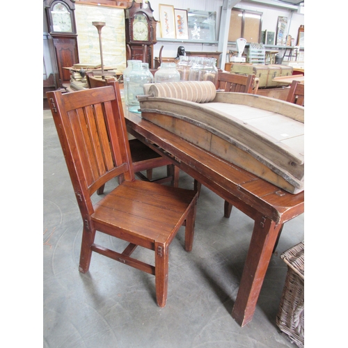 A dining table, drawer missing and four chairs by Zocalo (R) £0