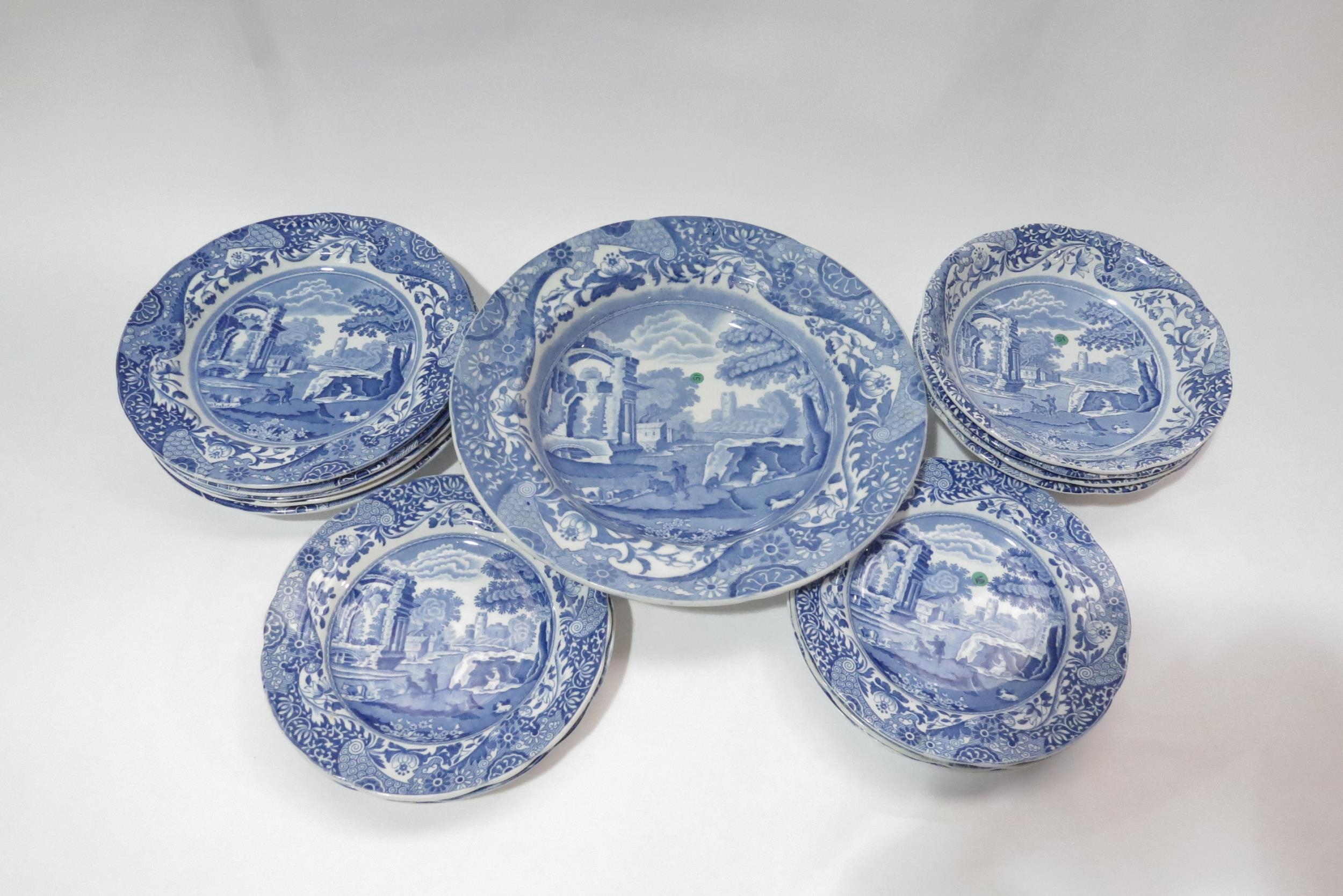 16 Copeland Spode Blue Italian pattern plates and bowls