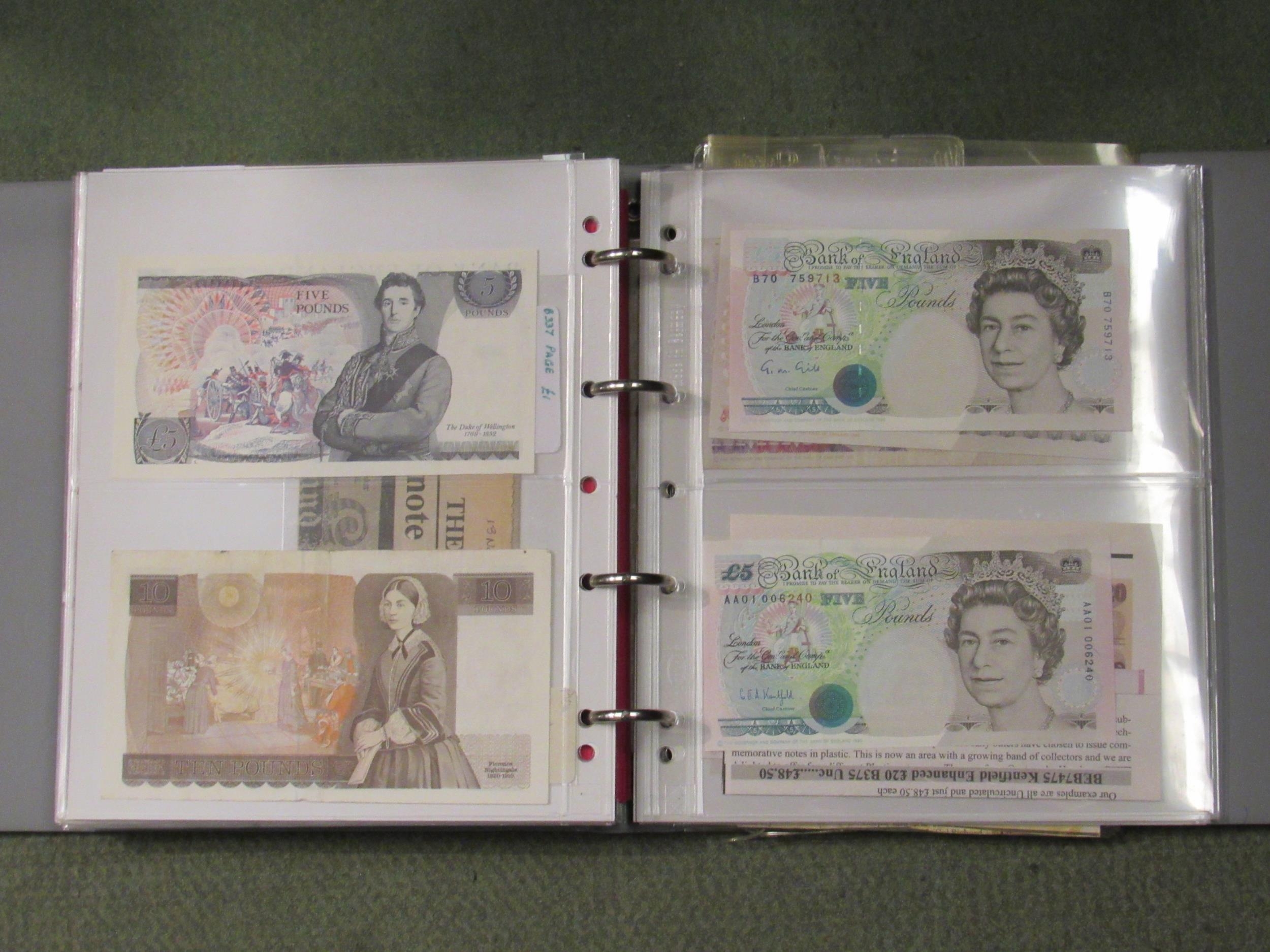 An album of UK banknotes from an 1805 Birmingham Bank One Pound, white ...
