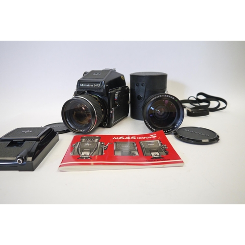 A Mamiya 645 Medium Format camera outfit including Sekor 45mm lens