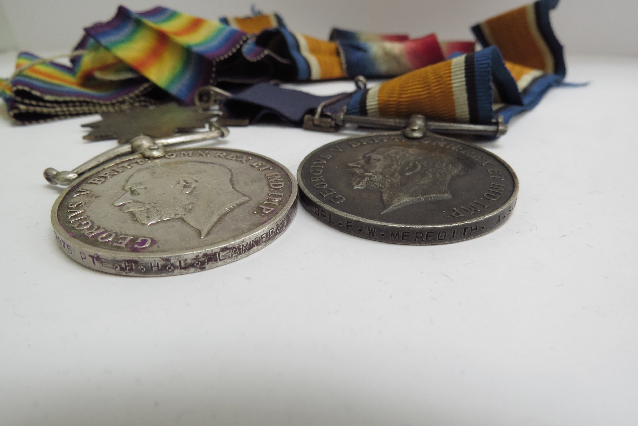 Two WWI War Medals named to S-327642 CPL. F.W. MEREDITH A.S.C. and 3975 ...