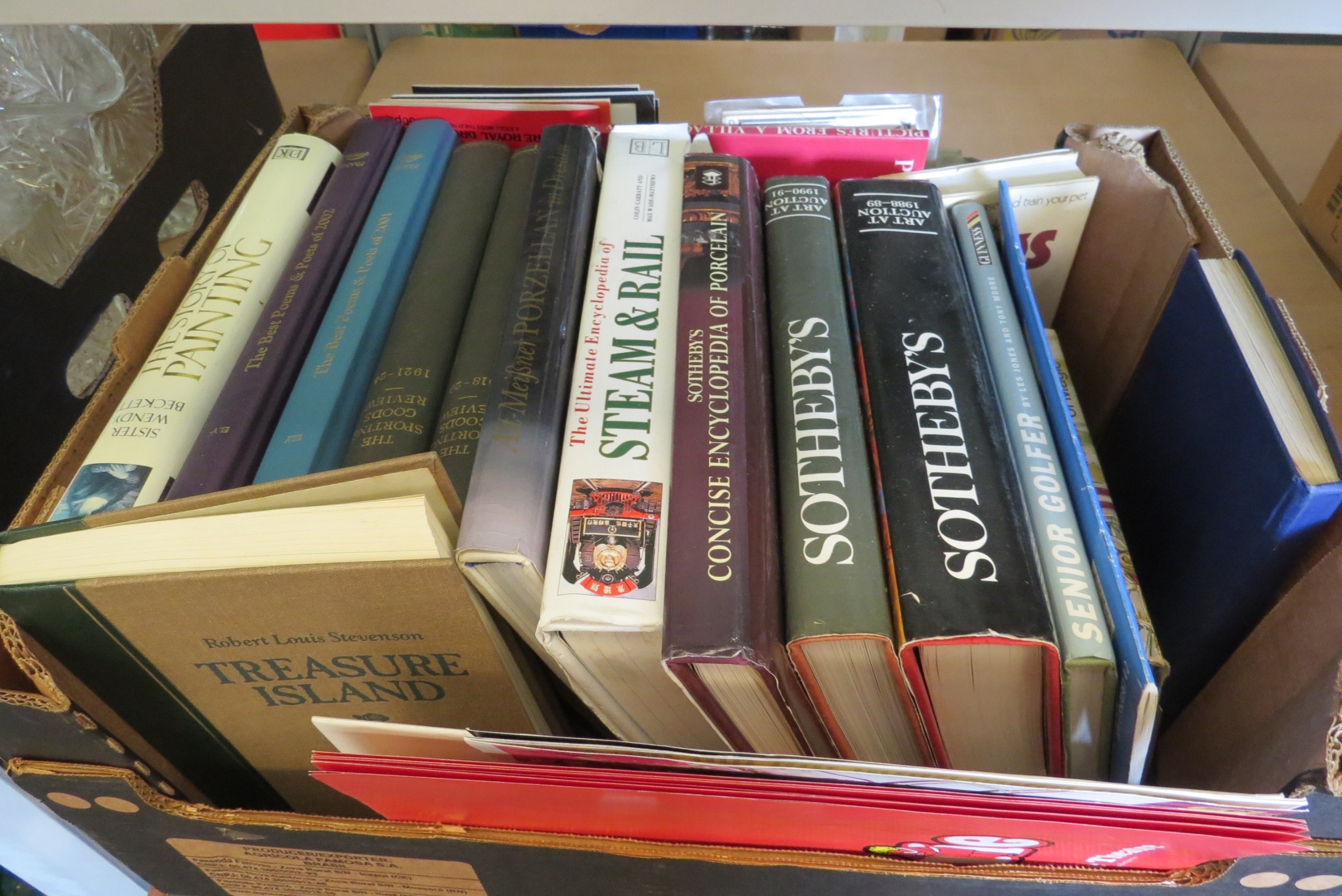 A box of mixed books and ephemera including theatre programmes, Sotheby ...