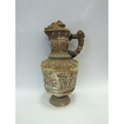 A large classical plaster wine jug with ram's head handle, boar lid ...