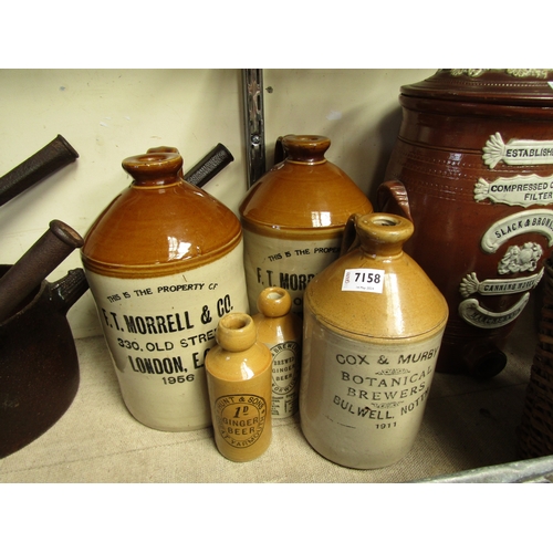 Two F T Morrell & Co flagons, Cox & Murby flagon and two ginger beers