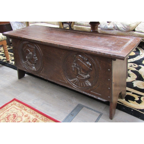 A Jack Grimble, Cromer, carved oak coffer with Tudor style carved ...