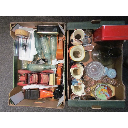 Two boxes containing mixed items comprising bygone glass bottle with ...