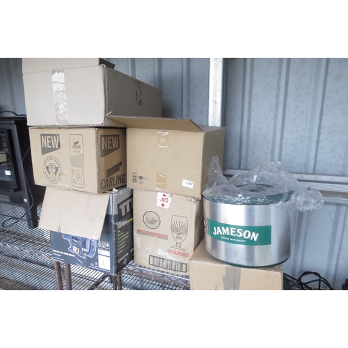 A quantity of pub related items including a Jameson ice bucket, etc