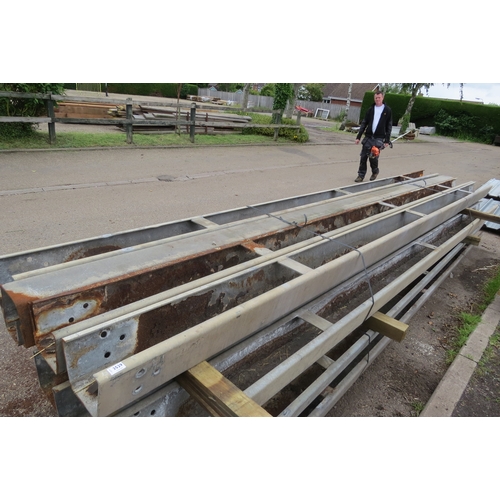 Nine 16' galvanised box type crash barriers