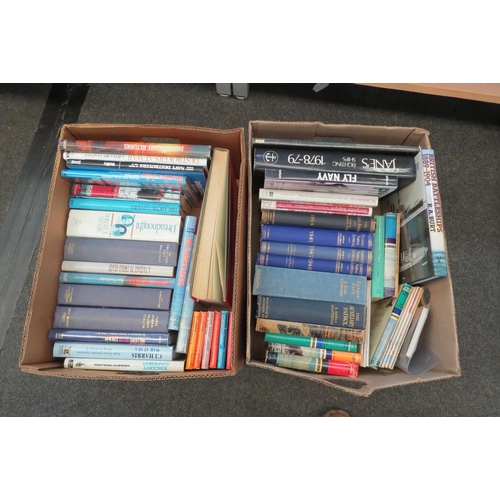 Two boxes of assorted books on naval warfare, battleships, warships ...
