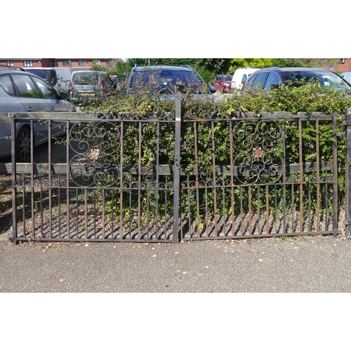 A pair of wrought iron drive gates, approx 9ft opening