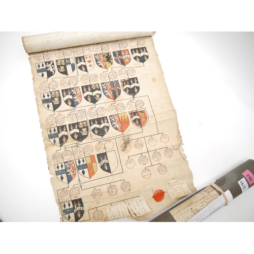 A large heraldic family tree with painted coats-of-arms, circa late ...