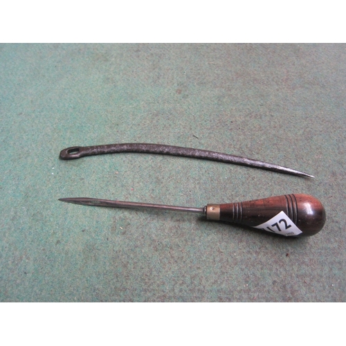 Two seton needles for putting bristling tape through cows dewlap to ...