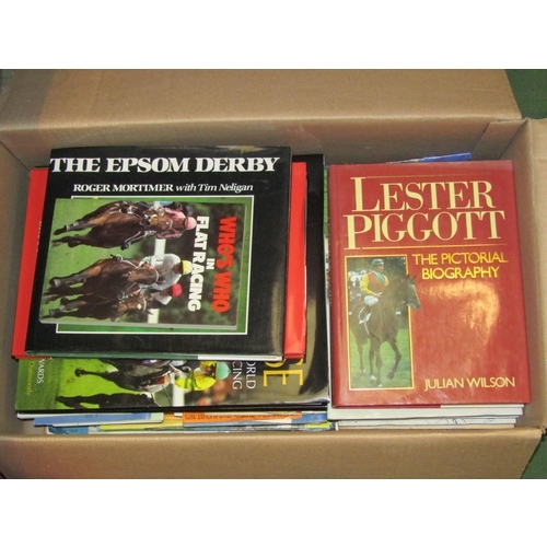 A box of horse racing books and ephemera including Lester Piggott ...