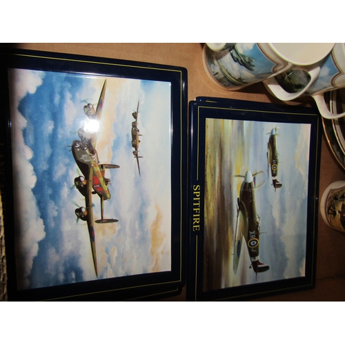 A box containing six porcelain RAF WWII wall plates including Spitfire ...