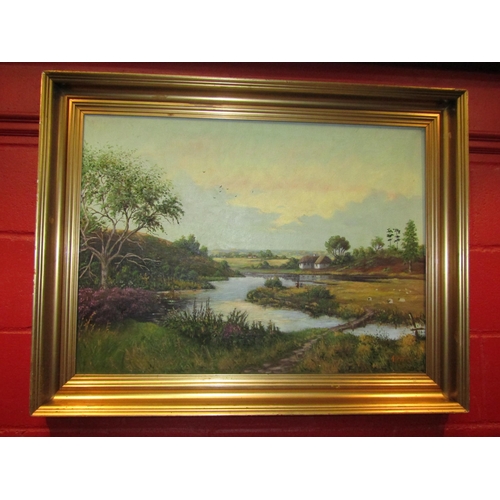 A MAJGAARD: Oil on canvas of a countryside river scene. Signed lower ...