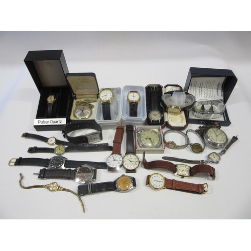 A box of assorted watches including Citron, Pulsar etc.