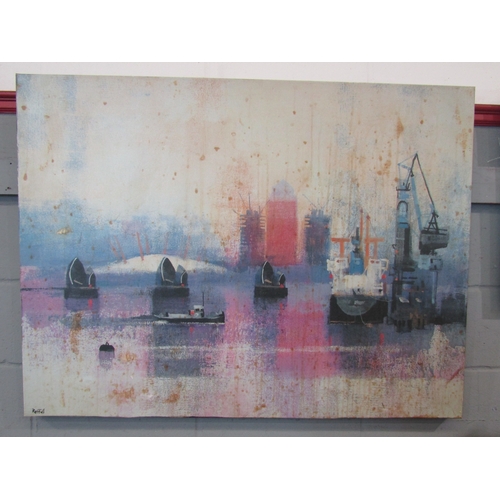 An oversized Chinese paper fan, pink ground, floral design