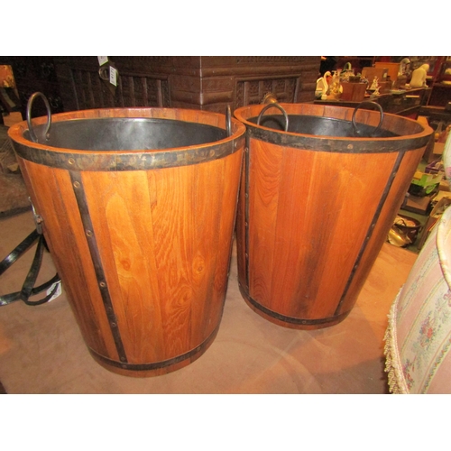 A pair of late 20th Century peat buckets with steel liners. 38cm height