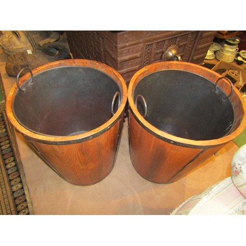 A pair of late 20th Century peat buckets with steel liners. 38cm height