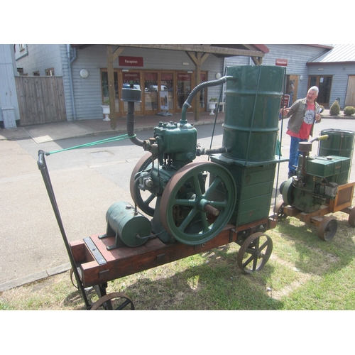 An R.A Lister Type 2L 5hp stationary engine with water cooler on dolly ...