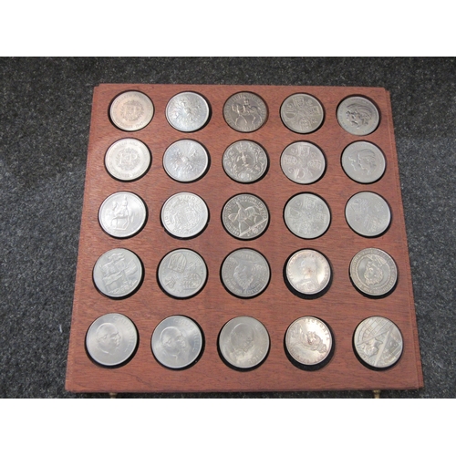 A wooden coin cabinet with fourteen trays, most containing British and ...
