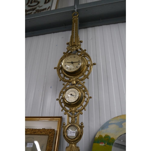 An Italian brass clock barometer