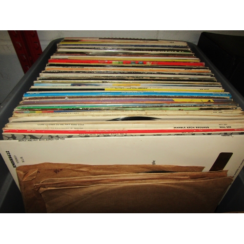 A box and three cases of vinyl LP records including Blondie, Simon ...