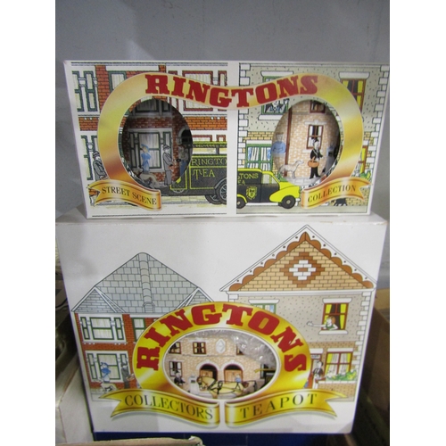 A box of Ringtons Tea collectables incl. a teapot, a street scene ...