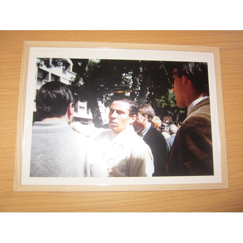 A framed and glazed photo of the late Jim Clark. Frame size 44cm x 32cm