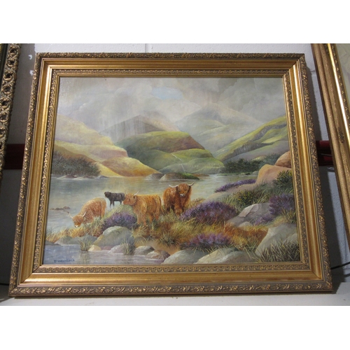 DENISE WORSDALL: An oil on board depicting Highland cows in the grass ...