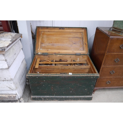 A Victorian carpenters tool box with three lift out trays including ...