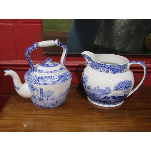 A Spode Blue "Italian" oversized kettle, small chip to lid, and an ...