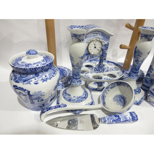 A selection of Spode blue "Italian" including clock, jug, mug tree, egg ...