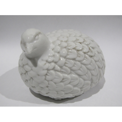 A Bourne Denby ceramic dog bowl, three blue ceramic cats and a white ...