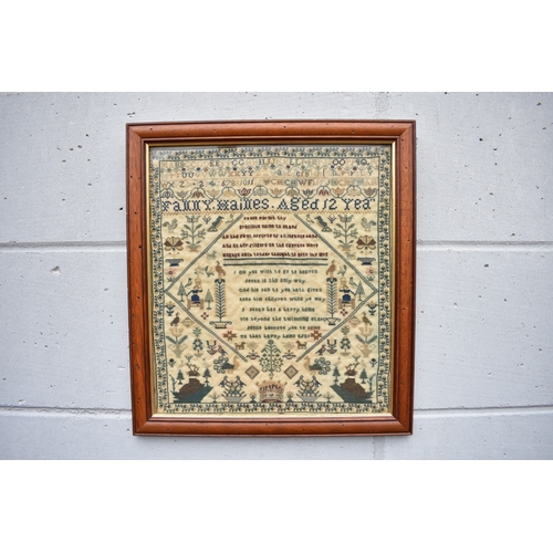 A fine 19th Century sampler with alphabet, numbers, verses, animals ...