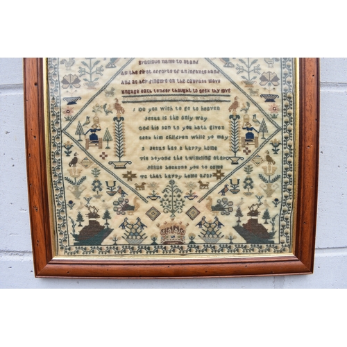 A fine 19th Century sampler with alphabet, numbers, verses, animals ...