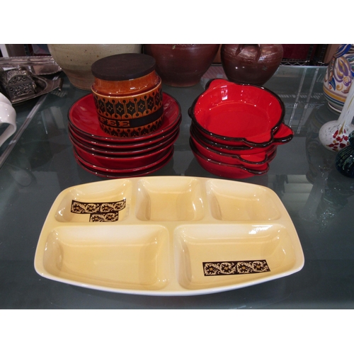 A red and black vintage retro part dinner service, a Hornsea pottery ...